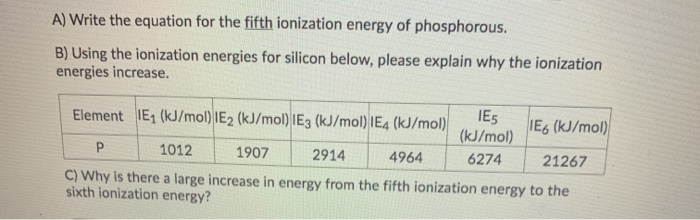 Solved A) Write the equation for the fifth ionization energy | Chegg.com