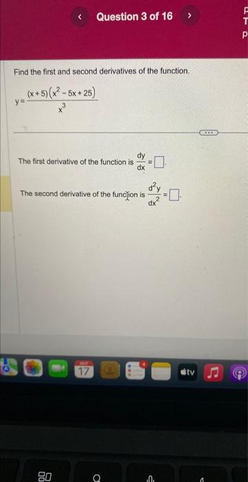 Solved Find the first and second derivatives of the | Chegg.com
