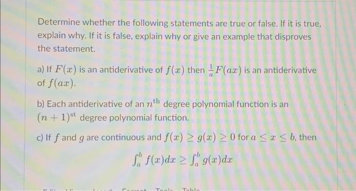 Solved Determine whether the following statements are true | Chegg.com