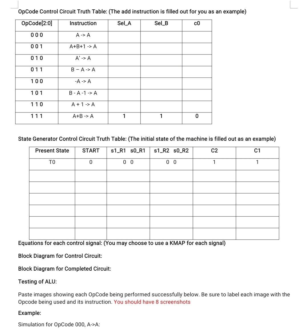 Op Code Control Circuit Truth Table: (The add | Chegg.com