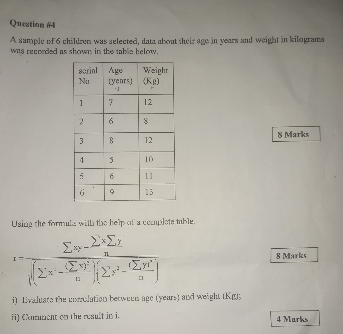 Solved Question #4A sample of 6 ﻿children was selected, data | Chegg.com
