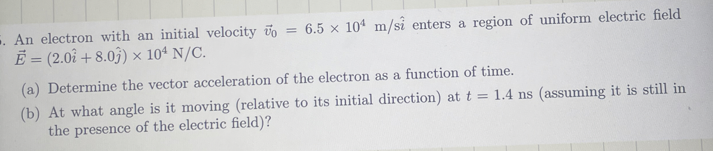 Solved An electron with an initial velocity | Chegg.com