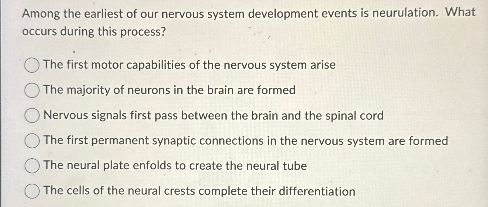 Solved Among the earliest of our nervous system development | Chegg.com
