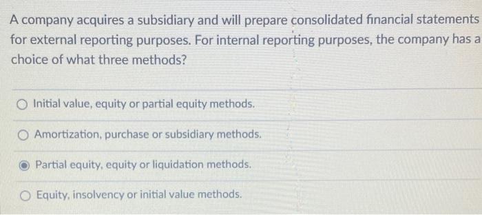 Solved A company acquires a subsidiary and will prepare | Chegg.com