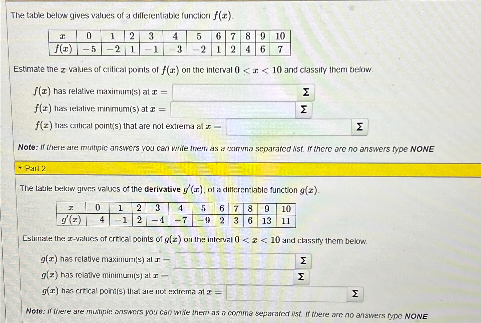 Solved The table below gives values of a differentiable | Chegg.com