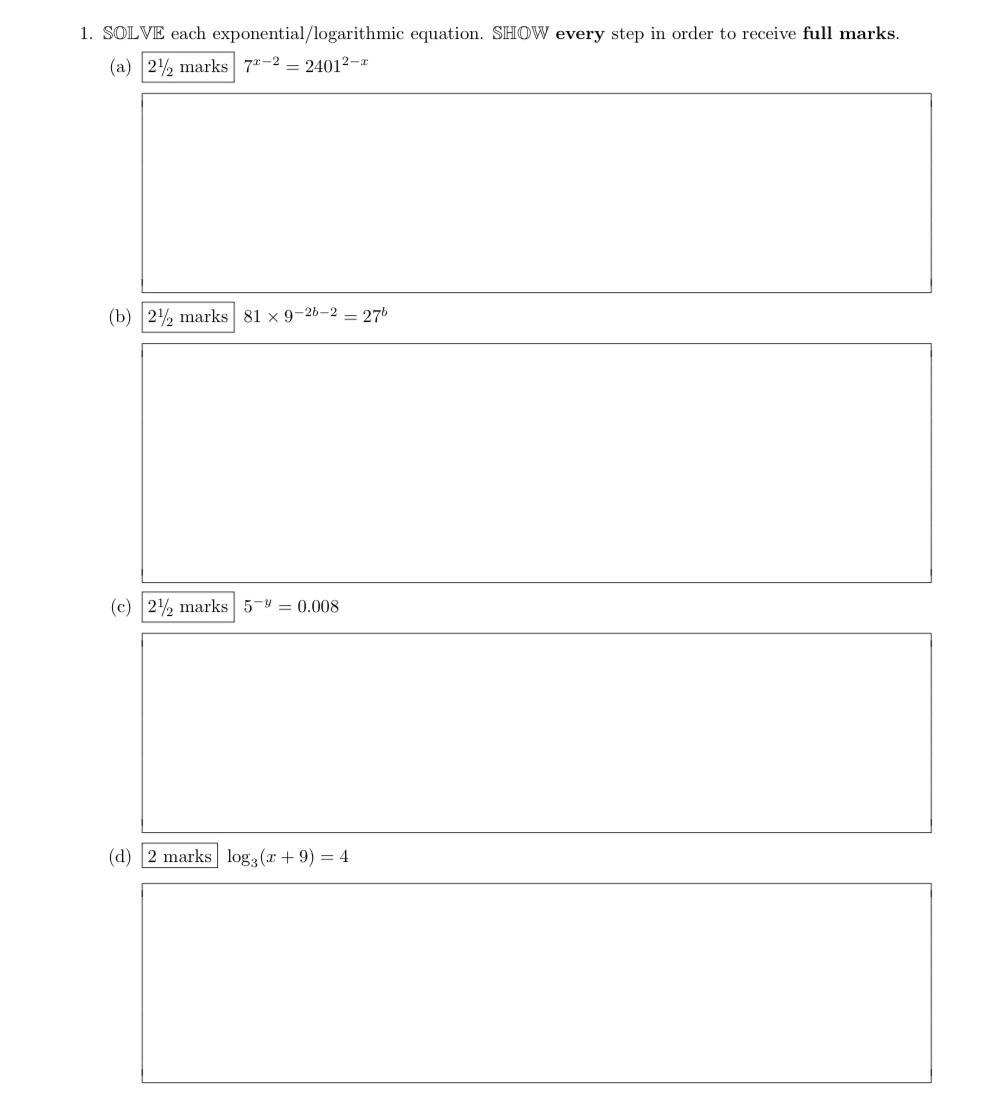 Solved SOLVE each exponential/logarithmic equation. SHOW | Chegg.com