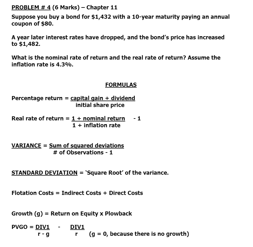 Solved PROBLEM # 4 (6 ﻿Marks) - ﻿Chapter 11Suppose you buy a | Chegg.com