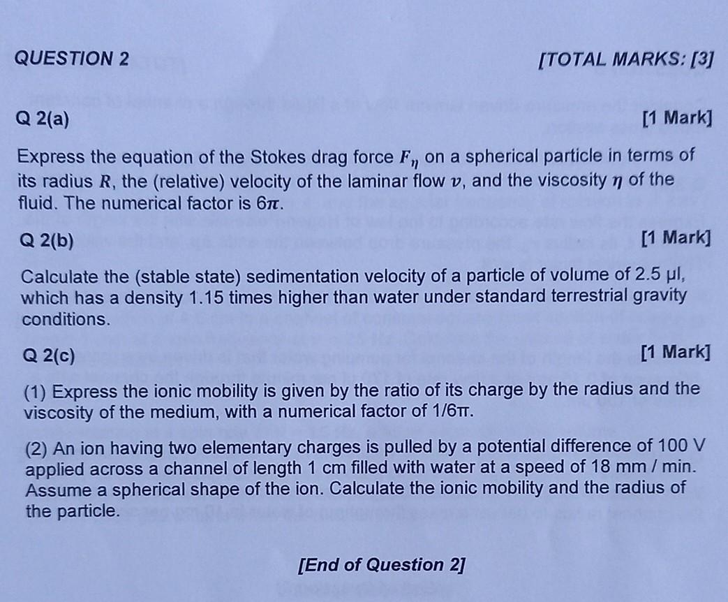 Solved Q 2(a) [1 Mark] Express the equation of the Stokes | Chegg.com