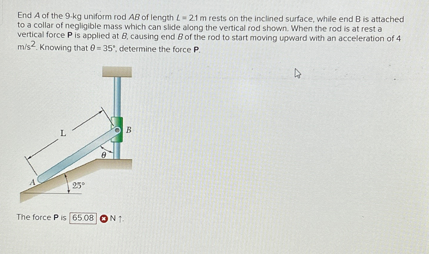Solved End A ﻿of the 9-kg ﻿uniform rod AB ﻿of length L=2.1m | Chegg.com
