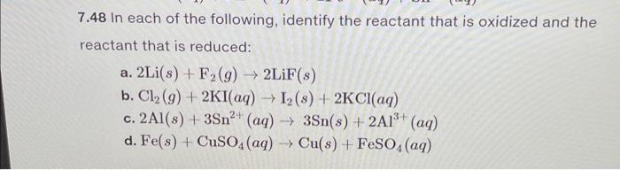 7.48 In each of the following, identify the reactant | Chegg.com