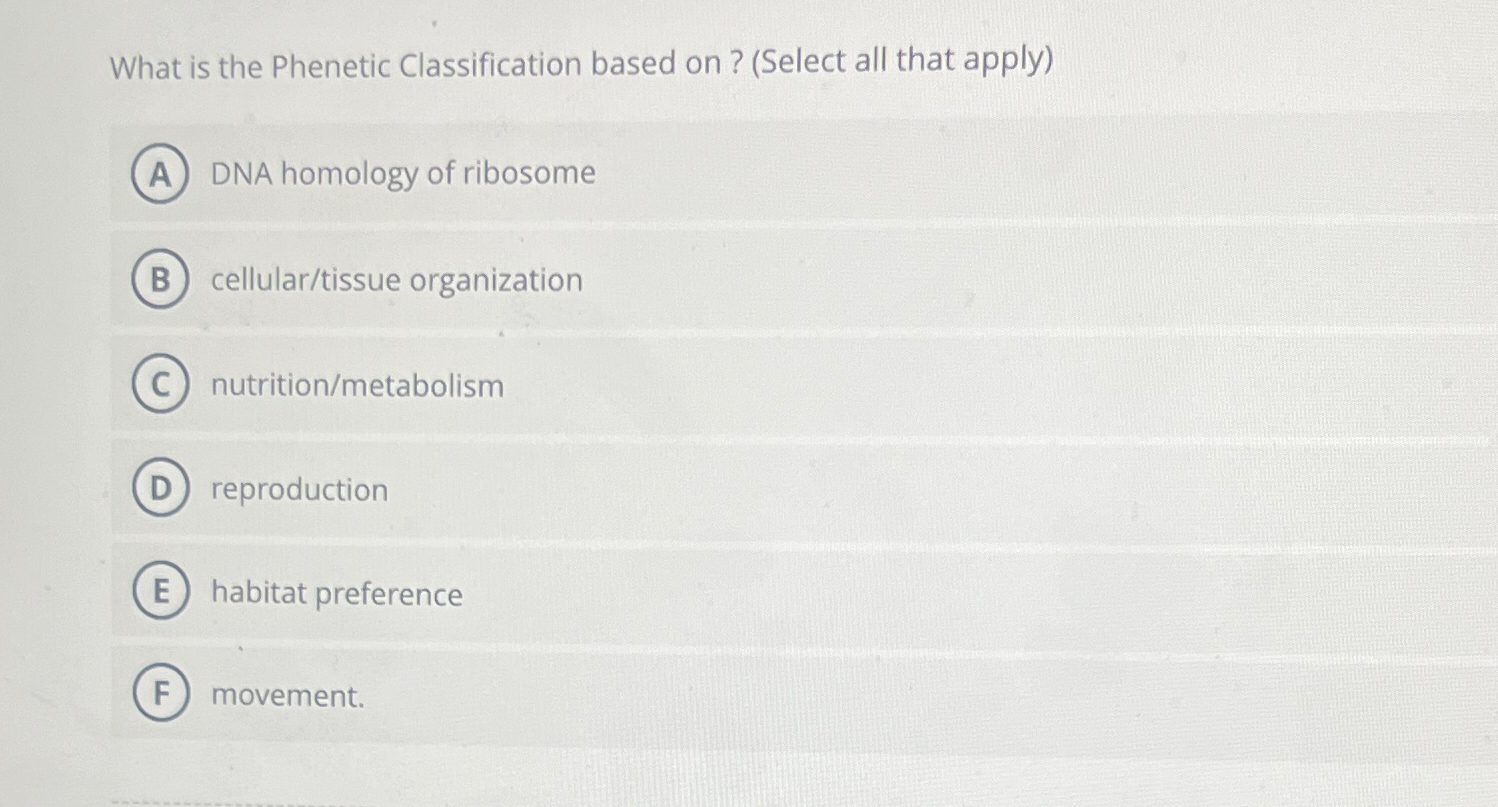 Solved What is the Phenetic Classification based on | Chegg.com