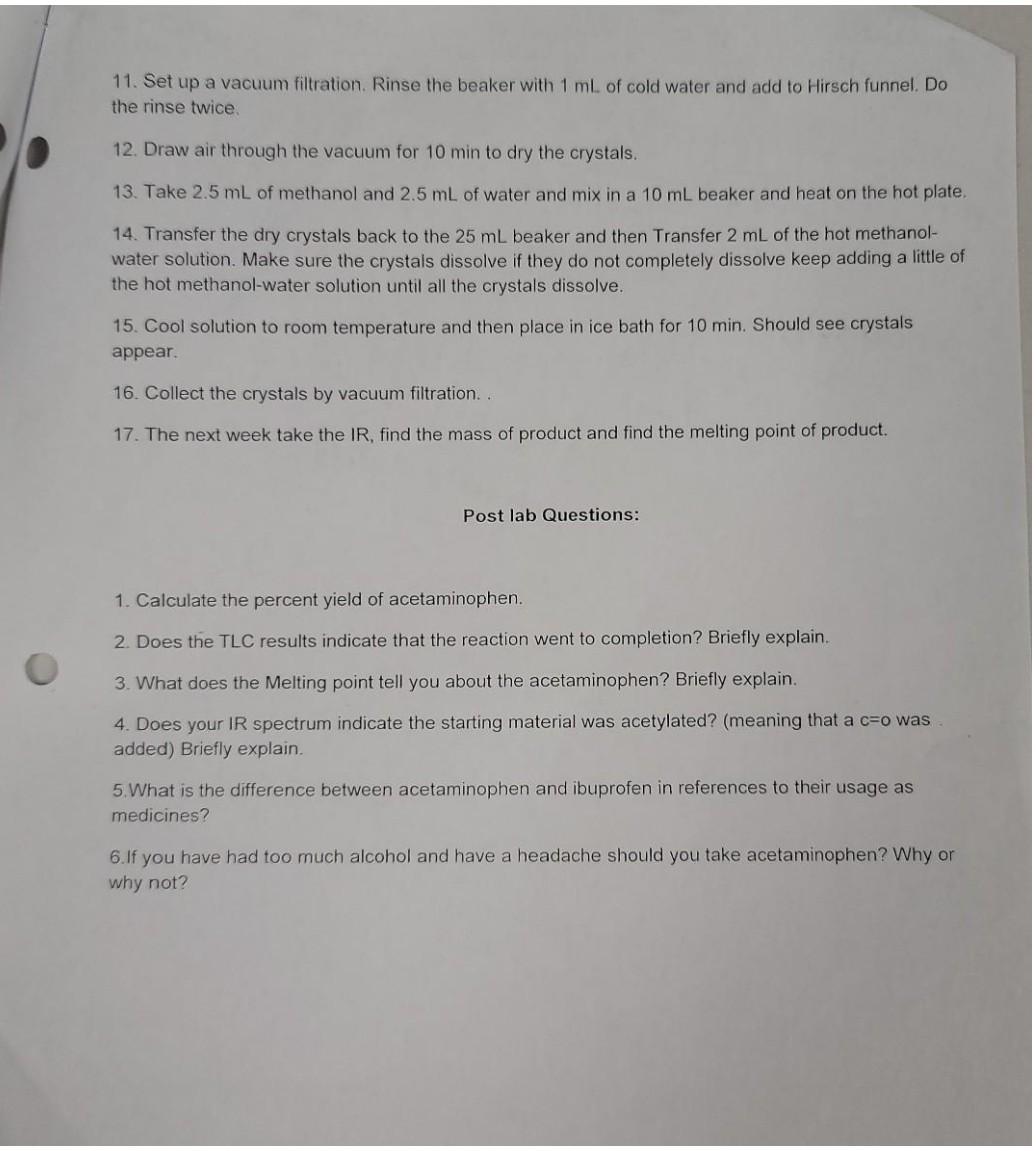 Chem 2510 Experiment 7 Synthesis of Acetaminophen | Chegg.com