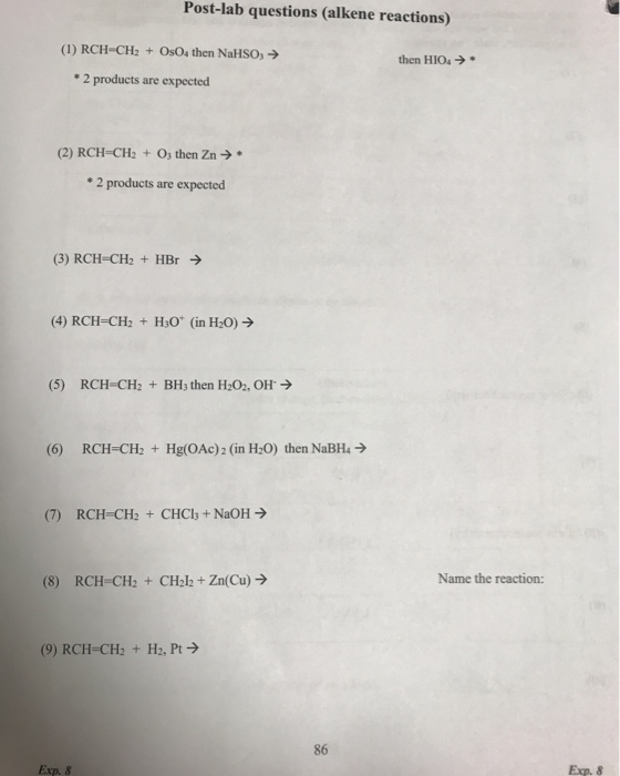 Solved Post-lab questions (alkene reactions) (1) RCH-CH2 + | Chegg.com