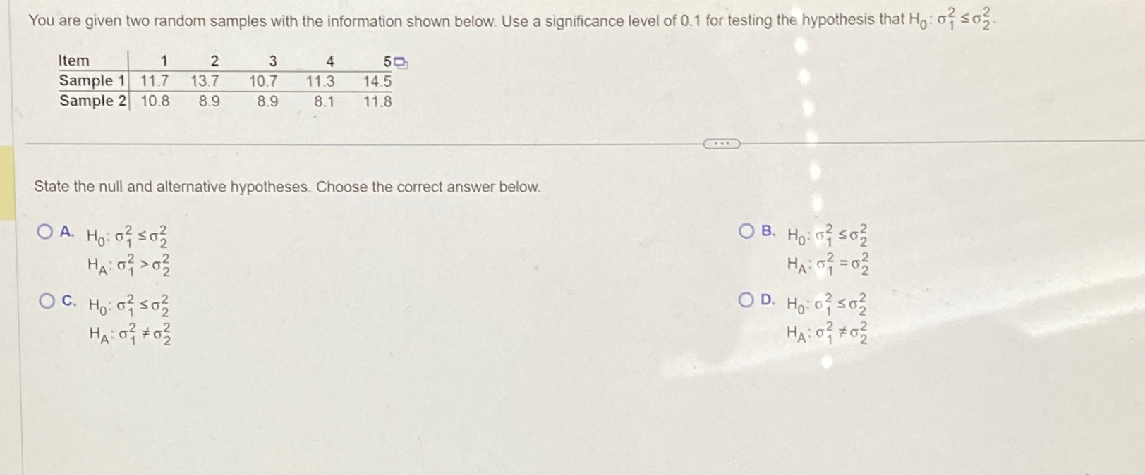 Solved You are given two random samples with the information | Chegg.com