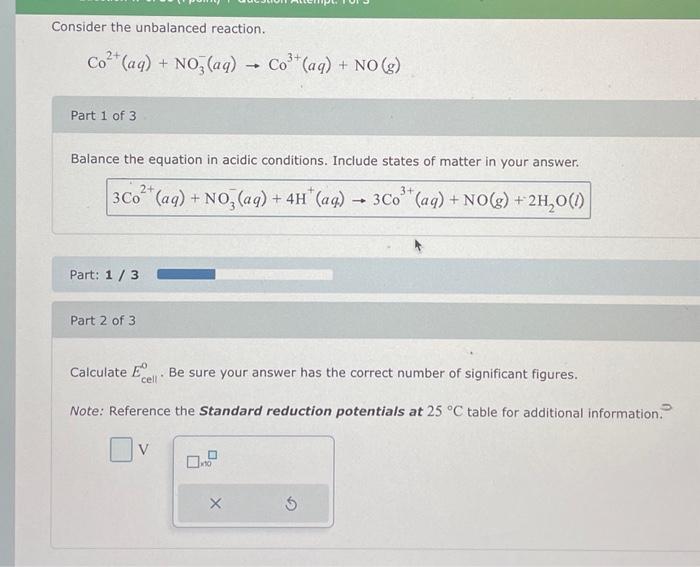 Solved Consider the unbalanced reaction. | Chegg.com