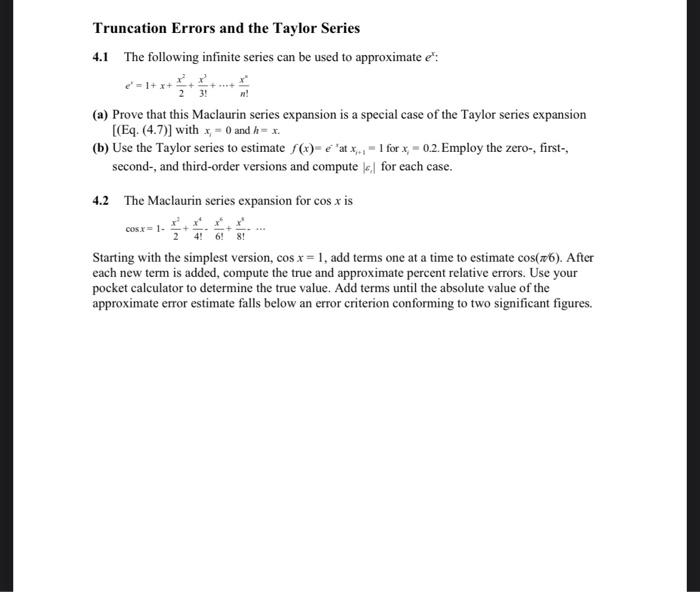 Truncation Errors And The Taylor Series 4 1 The