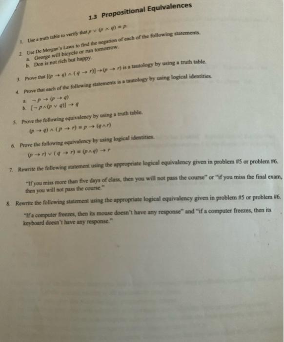 Solved 13 Propositional Equivalences 1. Use a truth table to | Chegg.com