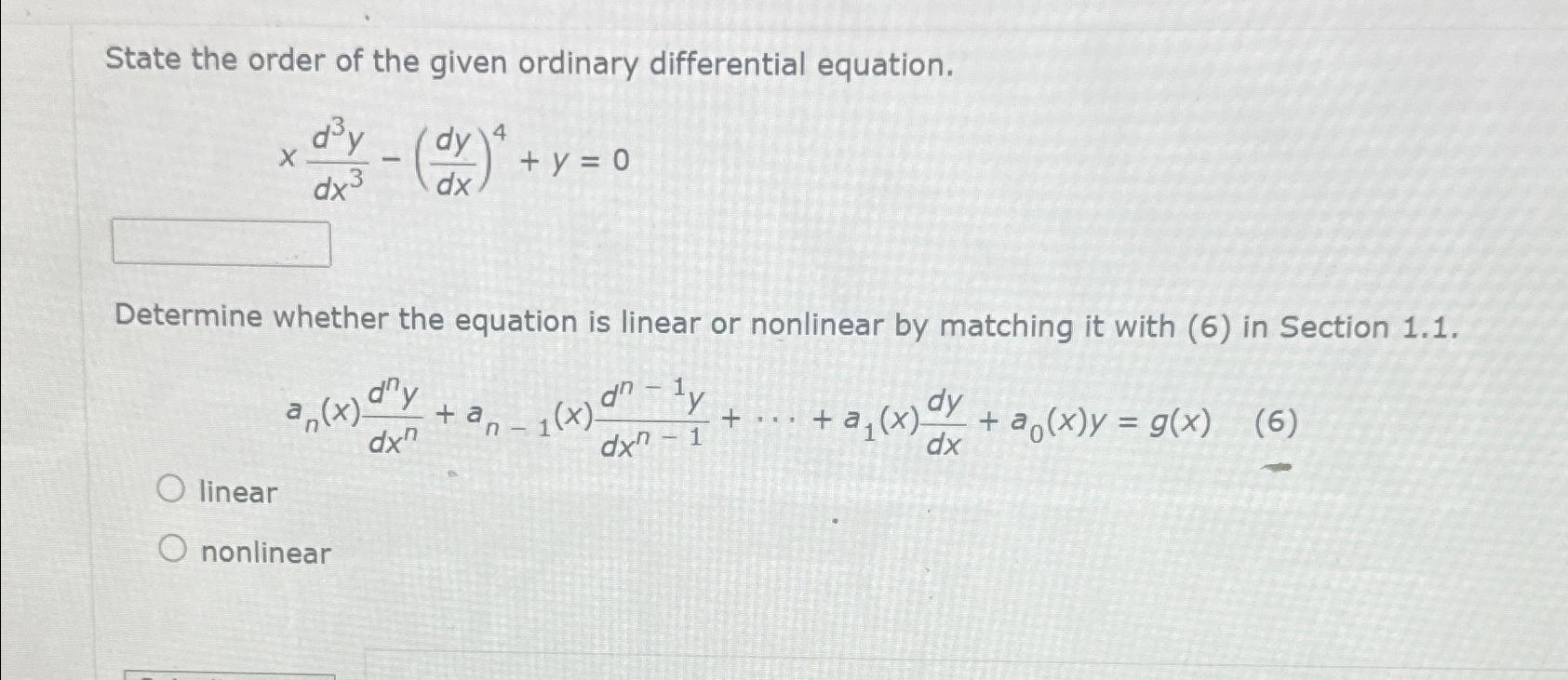 Solved State The Order Of The Given Ordinary Differential