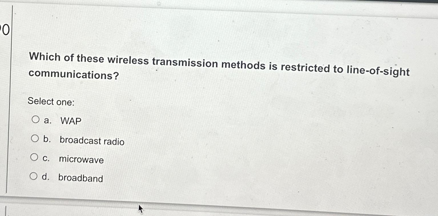 Solved Which of these wireless transmission methods is | Chegg.com