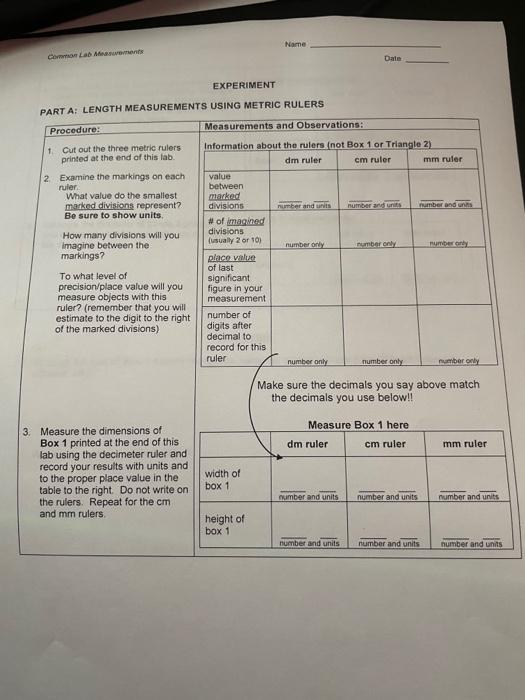 Rulers for Common Measurements Lab Decimeter | Chegg.com