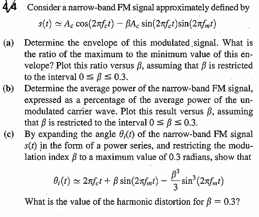Solved 44 ﻿Consider a narrow-band FM ﻿signal approximately | Chegg.com
