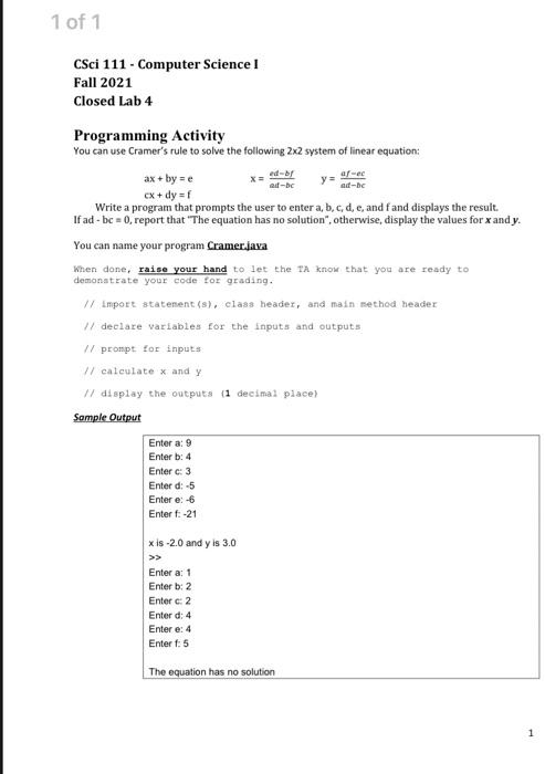 Solved 1 of 1 CSci 111 - Computer Science ! Fall 2021 Closed | Chegg.com