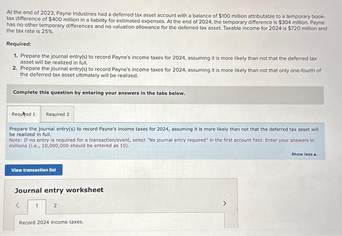 Solved part 2 for both is "Record valuation allowance for | Chegg.com