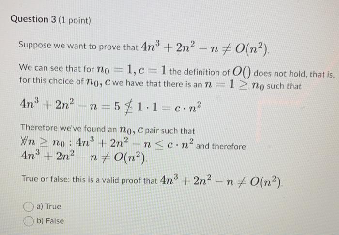 Solved Suppose we want to prove that 4n3+2n2−n =O(n2). We | Chegg.com