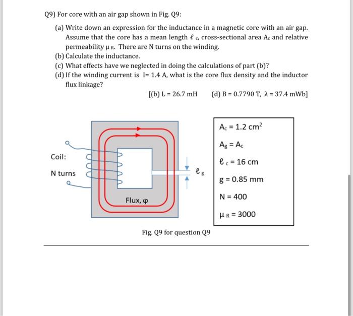Solved Q9) For core with an air gap shown in Fig. Q9: (a) | Chegg.com