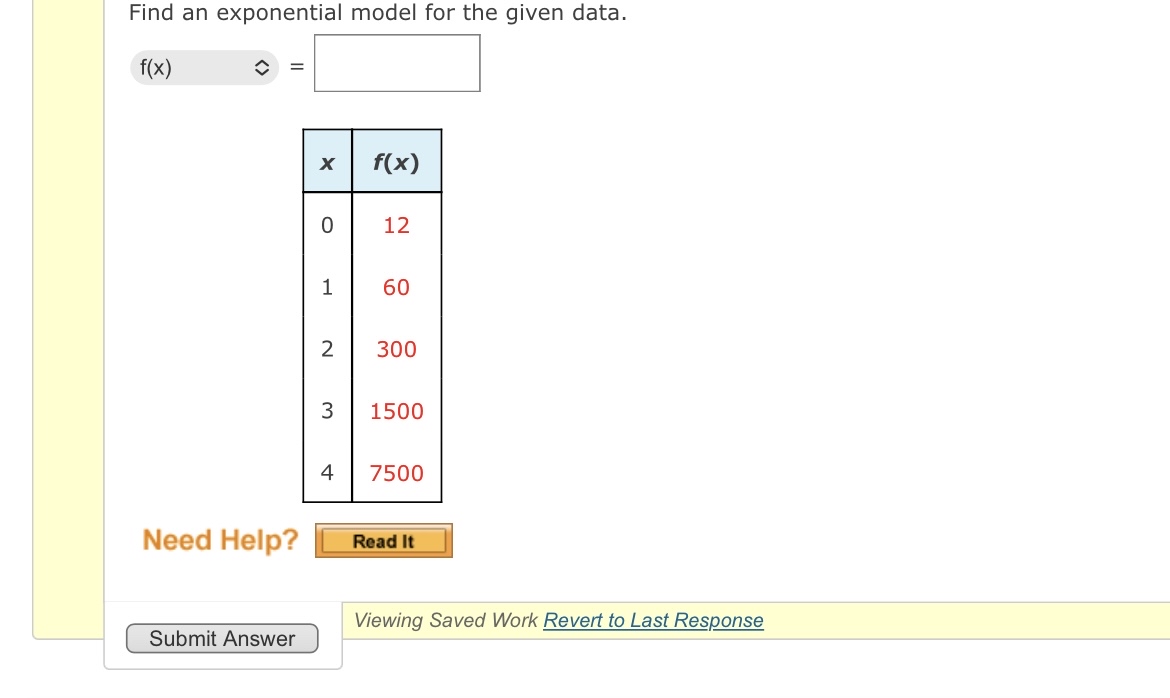 Solved Find an exponential model for the given | Chegg.com