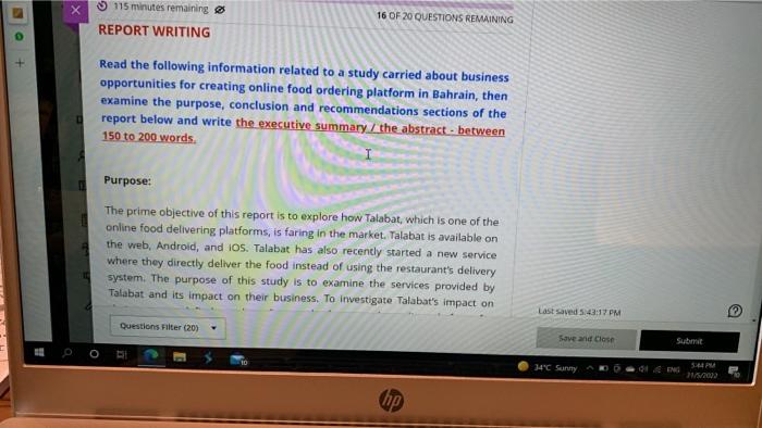 + 16 OF 20 QUESTIONS REMAINING 115 minutes remaining | Chegg.com