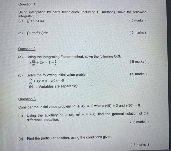 Solved Question 1 Using integration by parts techniques | Chegg.com