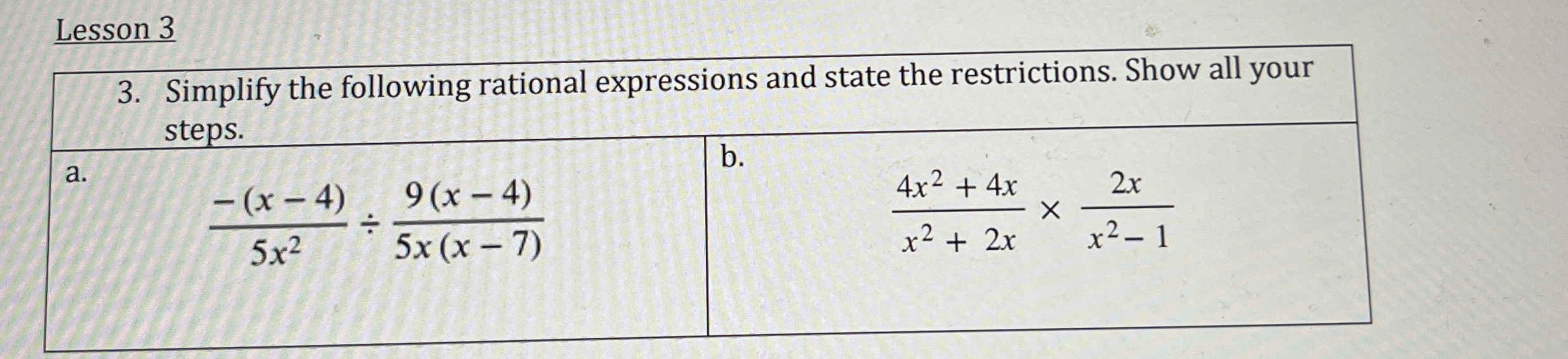 Solved Lesson 33. ﻿Simplify the following rational | Chegg.com