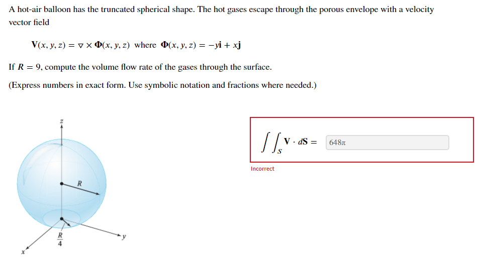 Solved A hot-air balloon has the truncated spherical shape. | Chegg.com