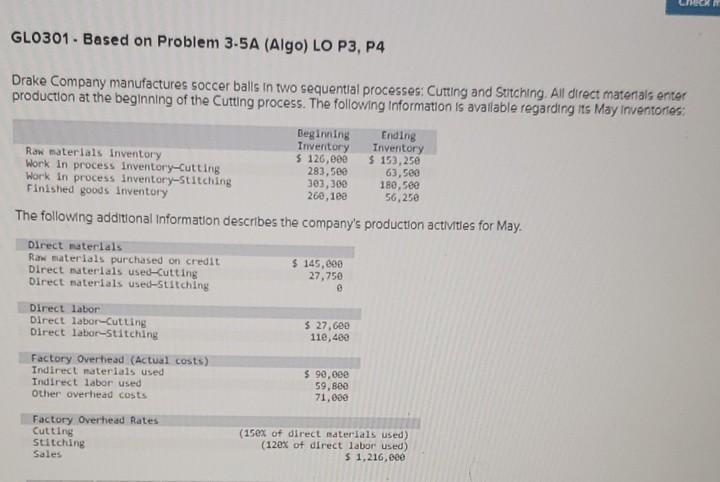 Solved LO GLO301 - Based on Problem 3-5A (Algo) LO P3, P4 | Chegg.com