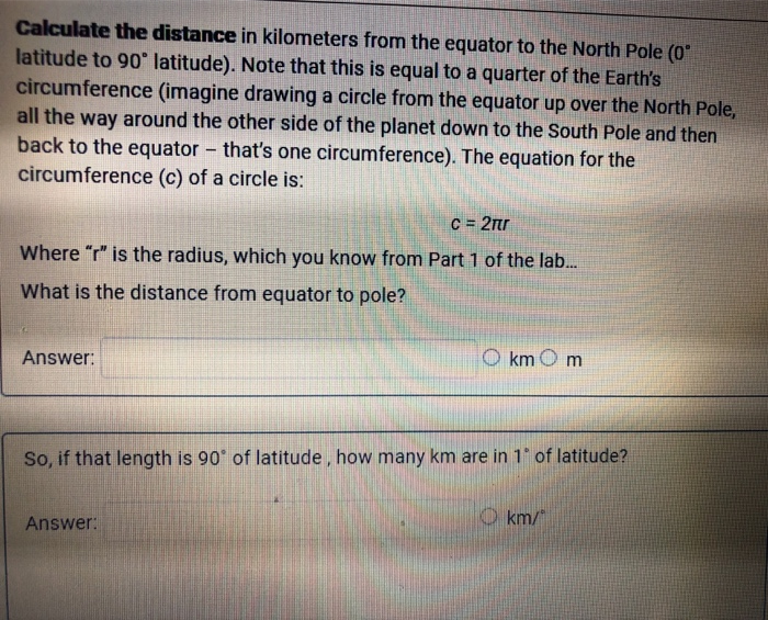 Solved Calculate the distance in kilometers from the equator | Chegg.com