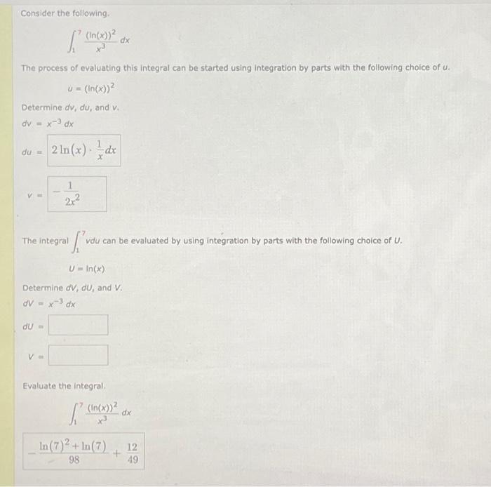 Solved Consider the following. [(In(x))² x3 The process of | Chegg.com