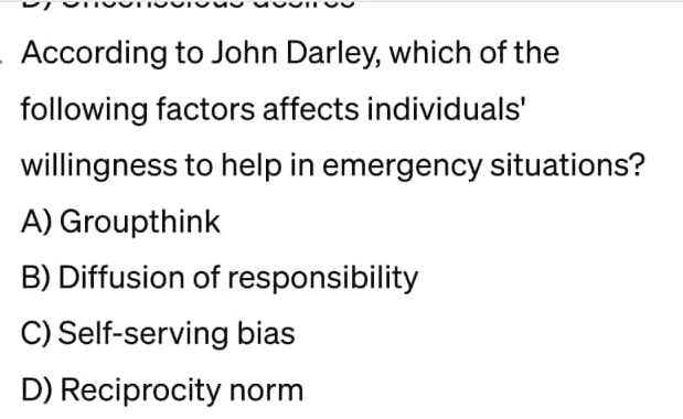Solved According to John Darley, which of the following | Chegg.com