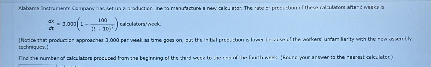 Solved Alabama Instruments Company has set up a production | Chegg.com