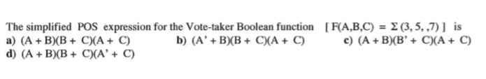Solved The simplified POS expression for the Vote-taker | Chegg.com