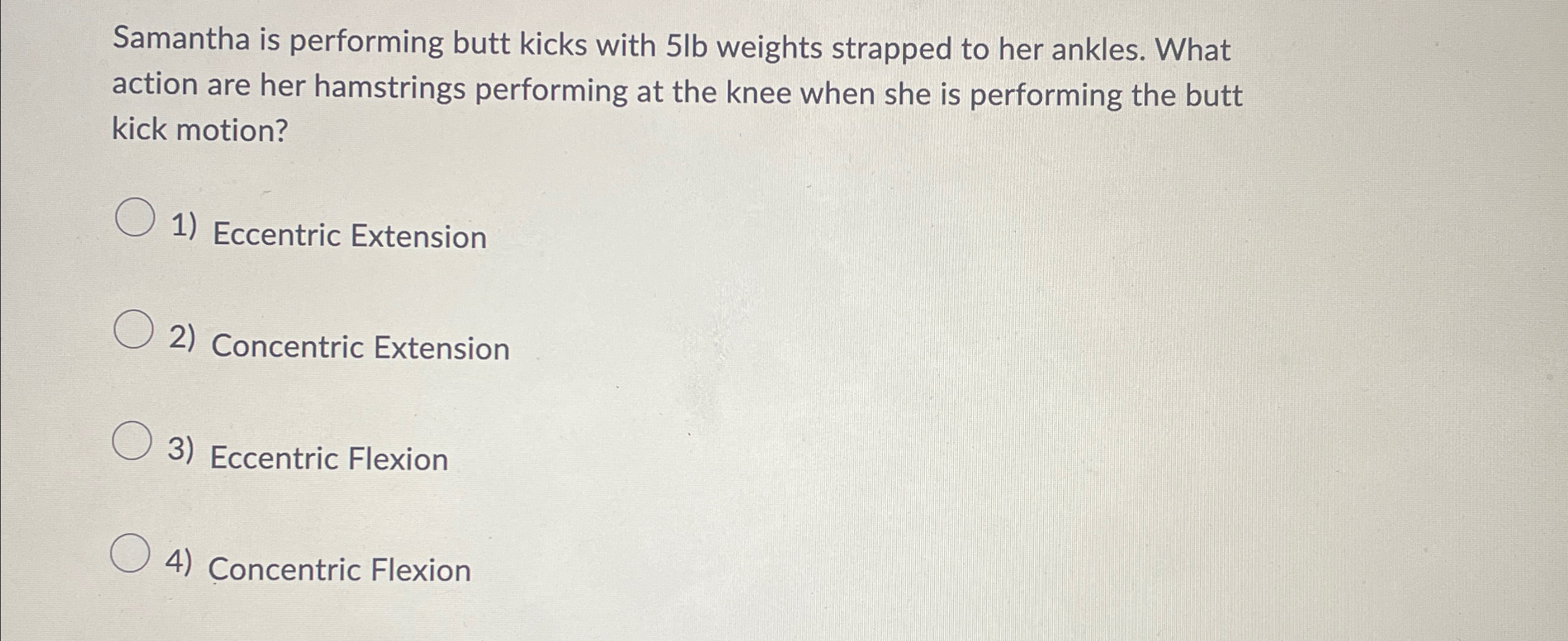 Solved Samantha is performing butt kicks with 5lb ﻿weights | Chegg.com