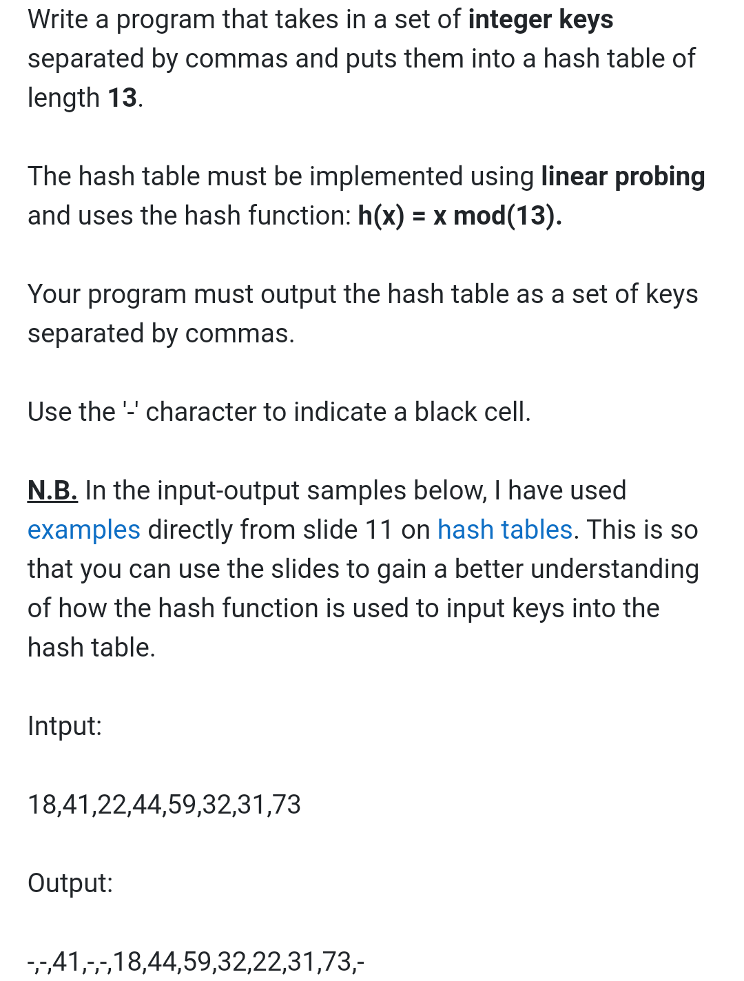 Solved Write a program that takes in a set of integer keys | Chegg.com