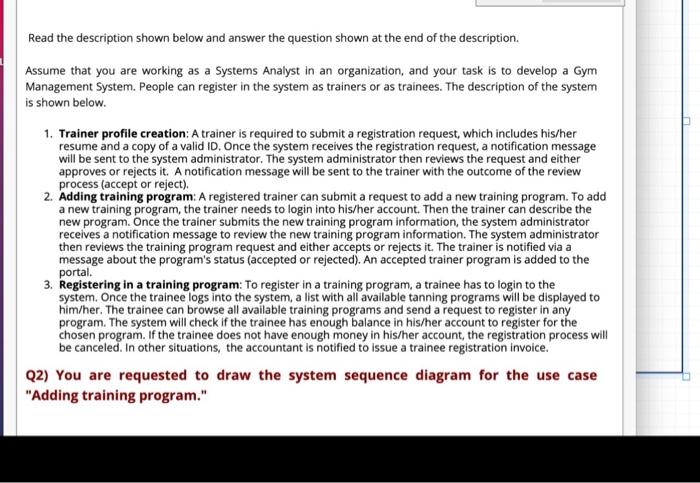 Solved Read the description shown below and answer the | Chegg.com