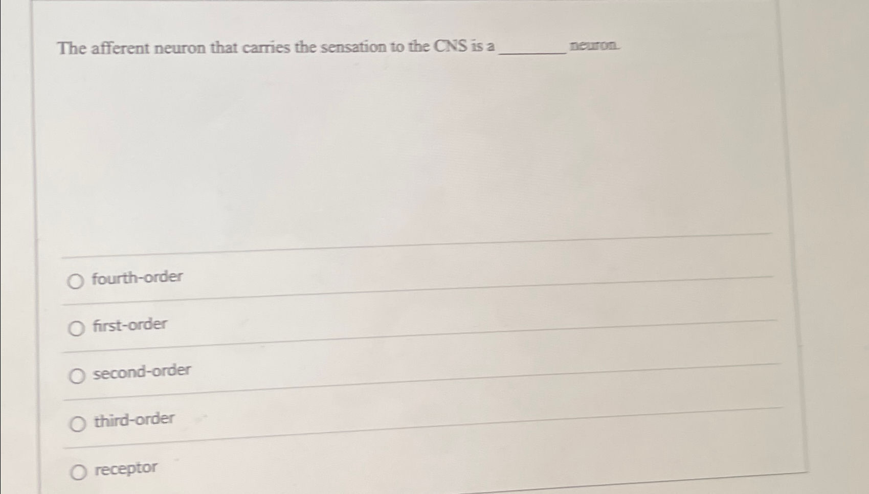 Solved The afferent neuron that carries the sensation to the | Chegg.com
