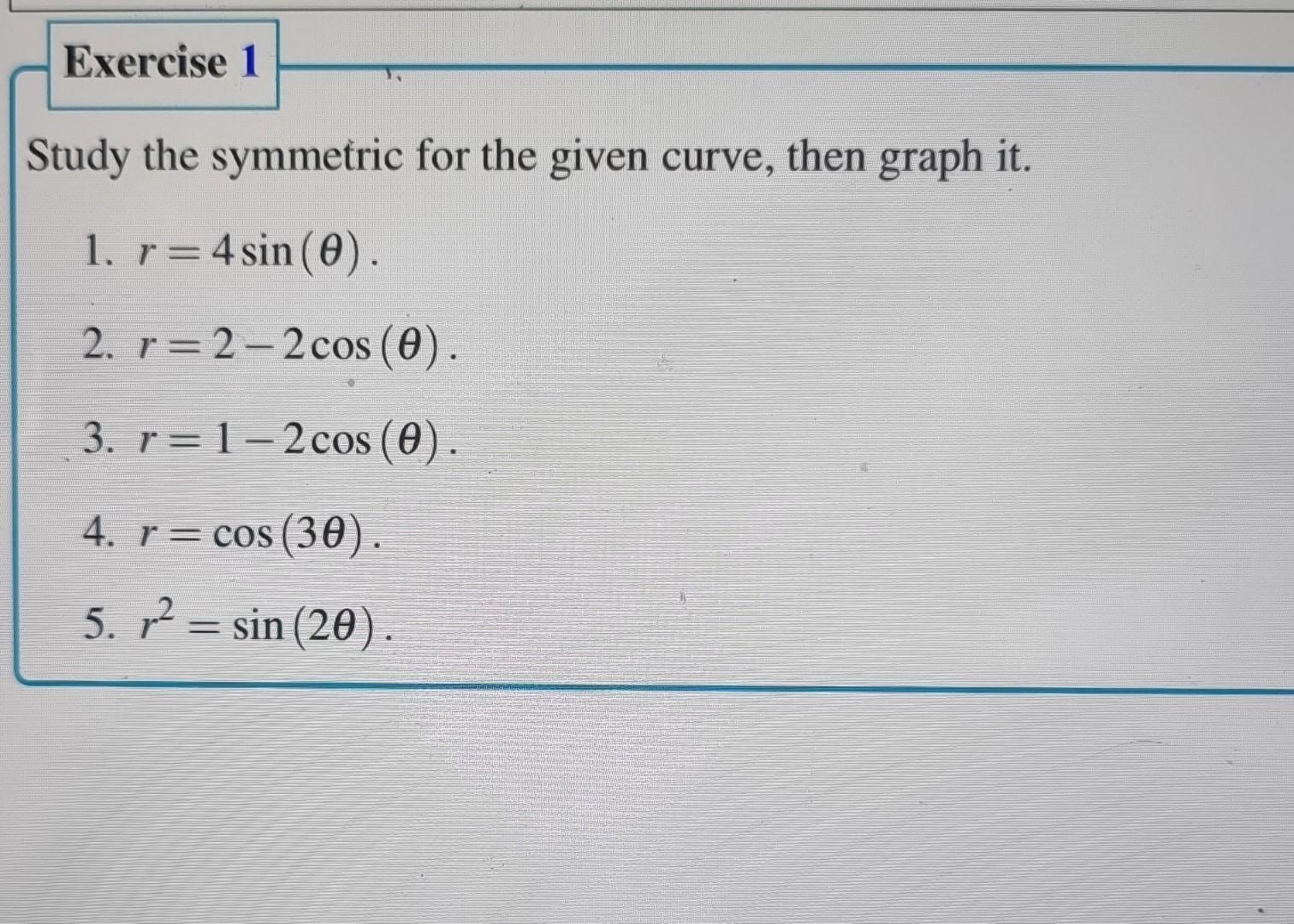 Solved Study the symmetric for the given curve, then graph | Chegg.com