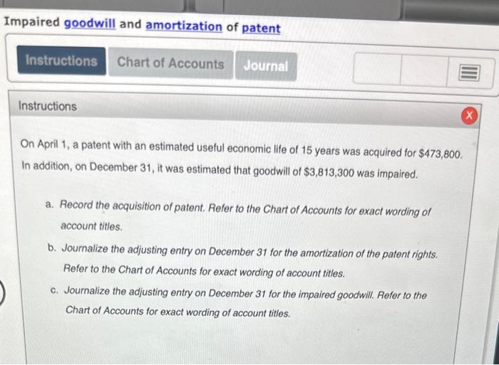 Solved On April 1, a patent with an estimated useful | Chegg.com