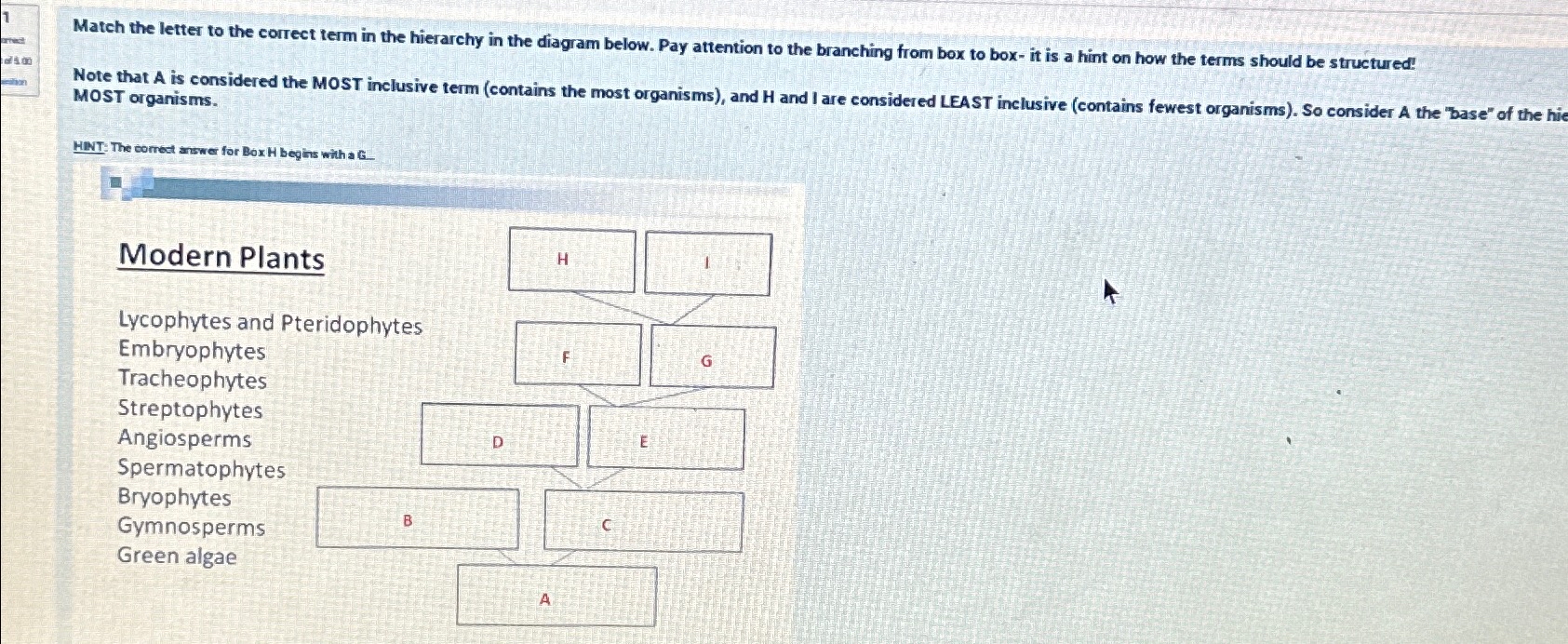 Solved Match the letter to the correct term in the hierarchy | Chegg.com