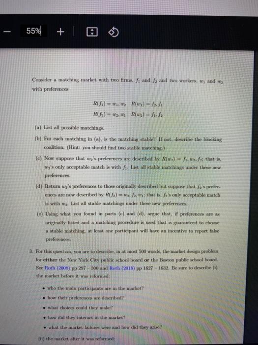 55% + 1. The deferred acceptance algorithm. Consider | Chegg.com