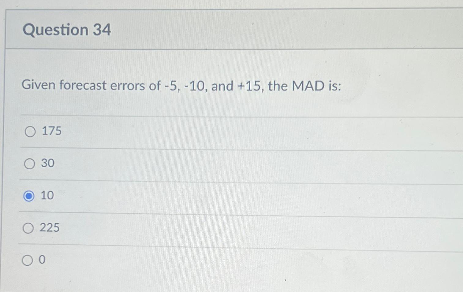 Solved Question 34Given forecast errors of -5,-10, ﻿and | Chegg.com