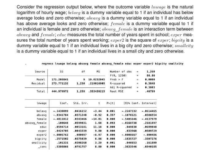 Solved Consider the regression output below, where the | Chegg.com